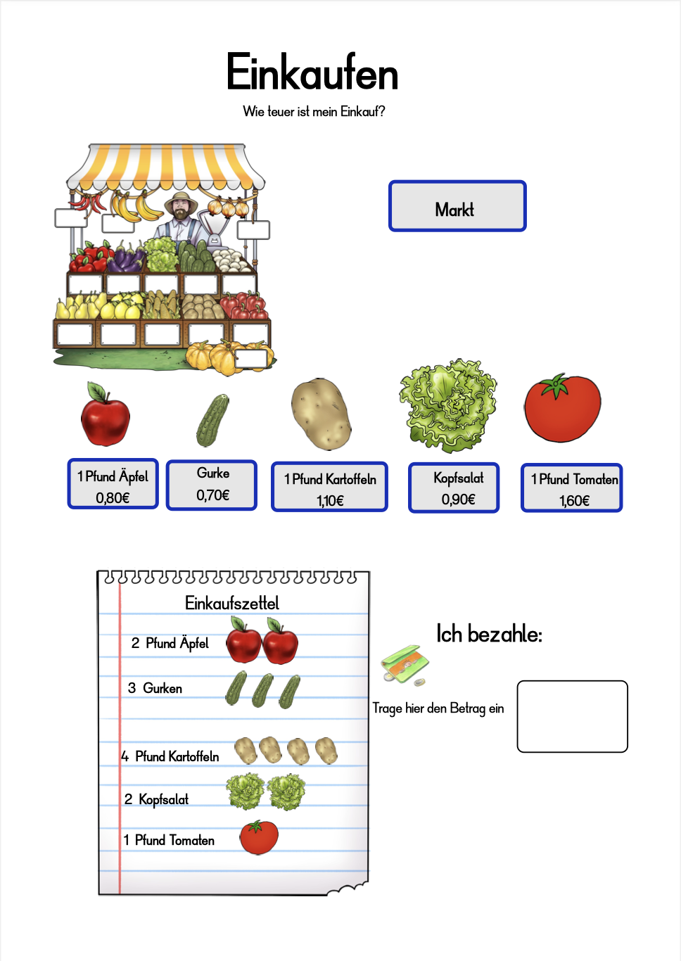 Unterrichtsmaterial: Arbeitsblätter zum Thema Geld