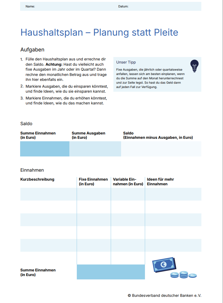 Unterrichtsmaterial: Umgang mit Geld